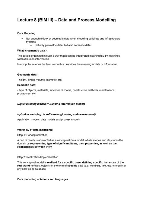 Lecture Bim Iii Data And Process Modelling Lecture Notes