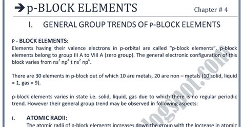 Adamjee Coaching XII Chemistry Notes P Block Elements Adamjee Coaching XII Chemistry Notes P Block Elements