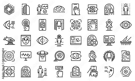 Biometric Authentication Icons Set Outline Set Of Biometric