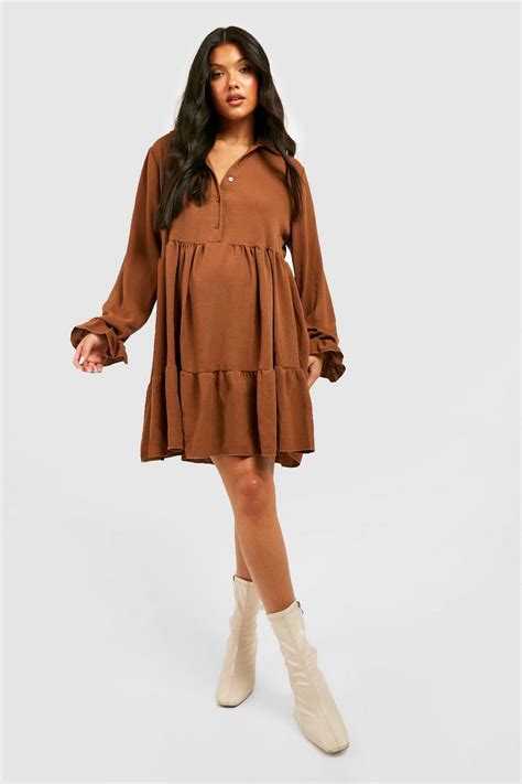 Womens Maternity Crinkle Tiered Smock Dress Boohoo Uk