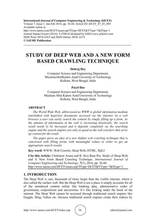 STUDY OF DEEP WEB AND A NEW FORM BASED CRAWLING TECHNIQUE PDF