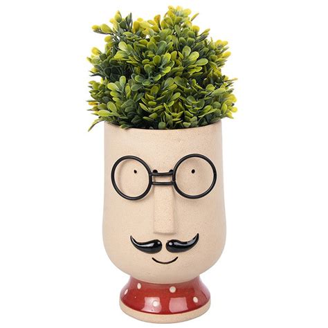 Unique Face House Plant Pot Planter George Red Medium With Glasses