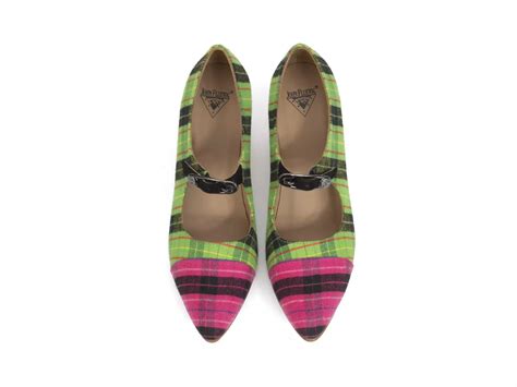 Malala Greenpink Plaid Mary Jane Heel Fluevog Shoes