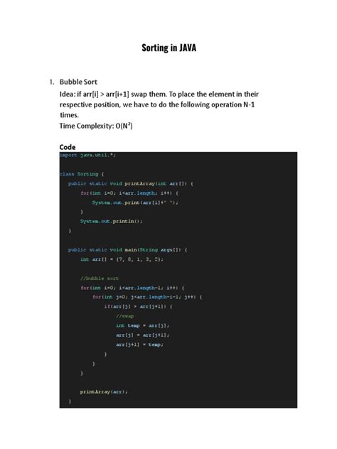 Sorting In Java 3 Techniques Pdf Applied Mathematics Software