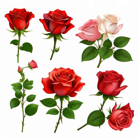 Rose Vector Set White Background Isolated A High Qua Premium Ai