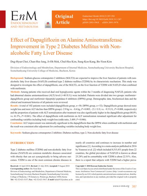 Pdf Effect Of Dapagliflozin On Alanine Aminotransferase Improvement