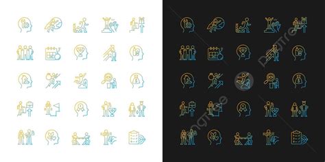 Gradient Icons Set For Dark And Light Mode With Motivational Theme Vector Art Psychology Mode