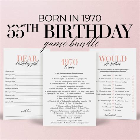 55th Birthday Games For Her Printable Adult Birthday Party Games Bundle
