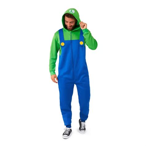 Adult Luigi Hooded Jumpsuit Super Mario Bros
