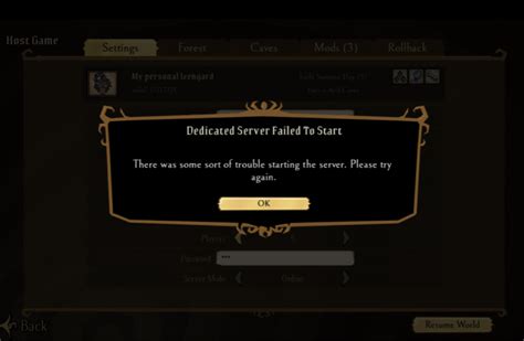 The Server Does Not Start Gives An Error Dont Starve Together