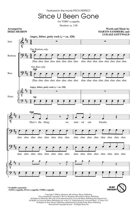 Since U Been Gone Sheet Music By Deke Sharon Sku 00115964 Stanton