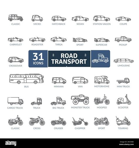 Road Vehicles Icons Pack Thin Line Icons Set Simple Vector Icons
