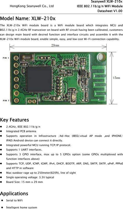 Seanywell Xlw 210x Wi Fi Module User Manual
