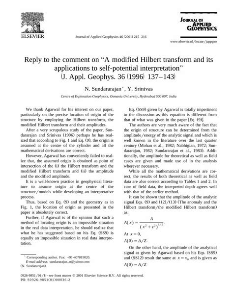 Pdf Reply To The Comment On “a Modified Hilbert Transform And Its