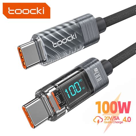 Toocki 100w Type C เป็น Type C จอแสดงผล Led สายเคเบิล ชาร์จเร็ว 60w C C
