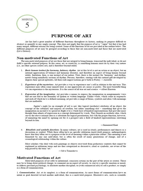 Ge 6 Pre Plm Module 5 Purpose Of Art Sem 2 2020 2021 Pdf Aesthetics