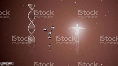 Dna 구조 유전자 및 유전 질환 과학의 전문적인 분석 3d 렌더링 Dna 스트랜드 분자 와 인간의 홀로그램 어두운 화면에