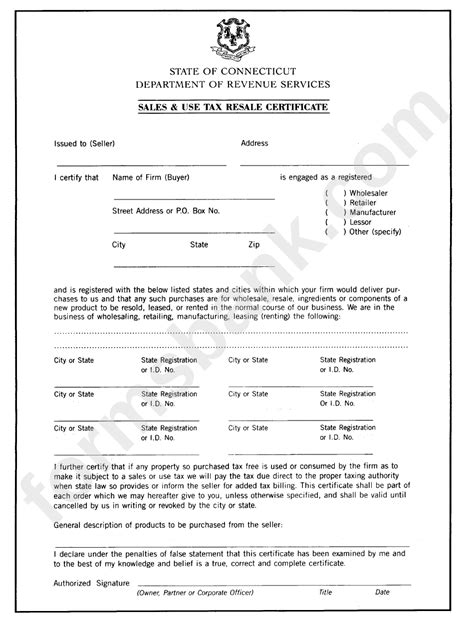 Sales And Use Tax Resale Certificate Ct Form