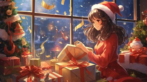 Une Jeune Fille Danime Joyeuse Vêtue Dun Costume De Père Noël