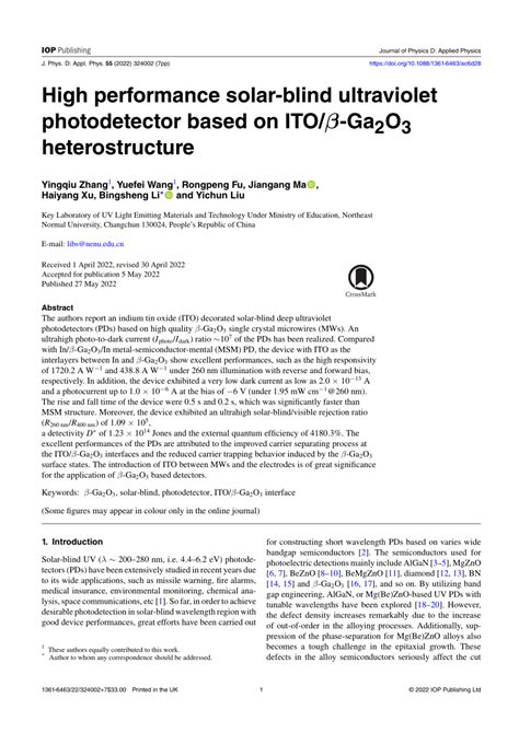 High Performance Solar Blind Ultraviolet Photodetector Based On Itoβ Ga2o3 Heterostructure