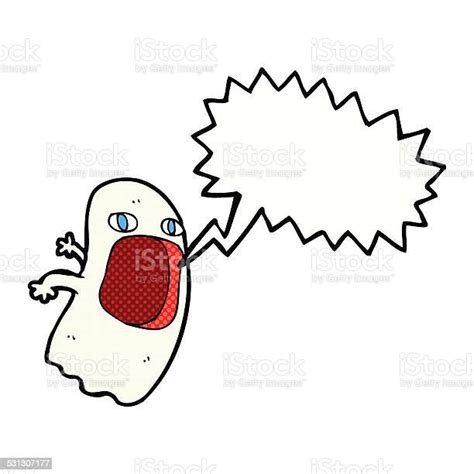 Hantu Kartun Lucu Dengan Gelembung Ucapan Ilustrasi Stok Unduh Gambar