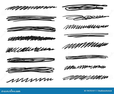 Underline Stroke Set Vector Hand Drawn Marker Line Pen Brush Sketch