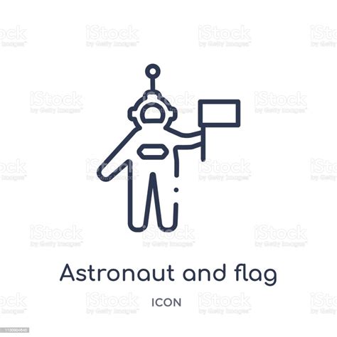 천문학 개요 컬렉션에서 선형 우주 비행사와 국기 아이콘입니다 얇은 라인 우주 비행사와 국기 벡터 흰색 배경에 고립 우주비행사와 깃발 유행 그림 과학에 대한 스톡 벡터 아트