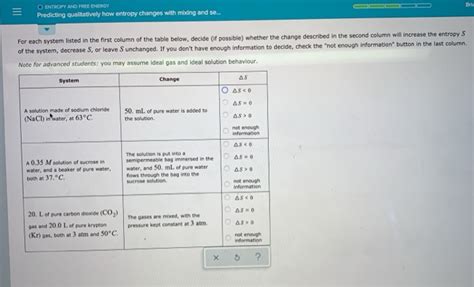 Solved O ENTROPY AND FREE ENERGY Predicting Qualitatively Chegg Com