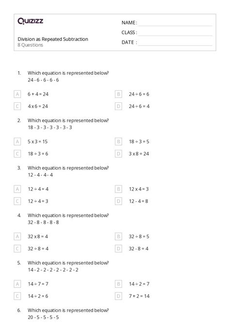 50 Repeated Subtraction Worksheets For 3rd Class On Quizizz