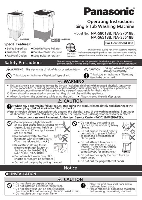 User Manual Panasonic NA S B English Pages