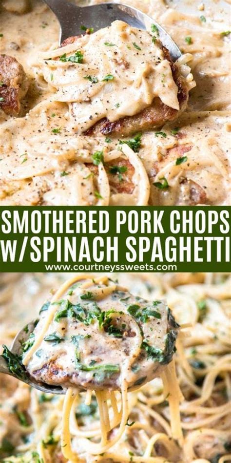 Smothered Pork Chops Recipe With Spinach Spaghetti Courtneys Sweets