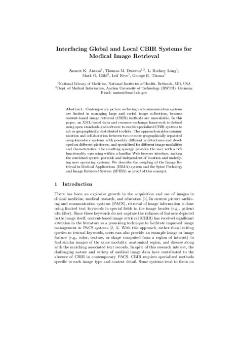 pdf interfacing global and local cbir systems for medical image retrieval