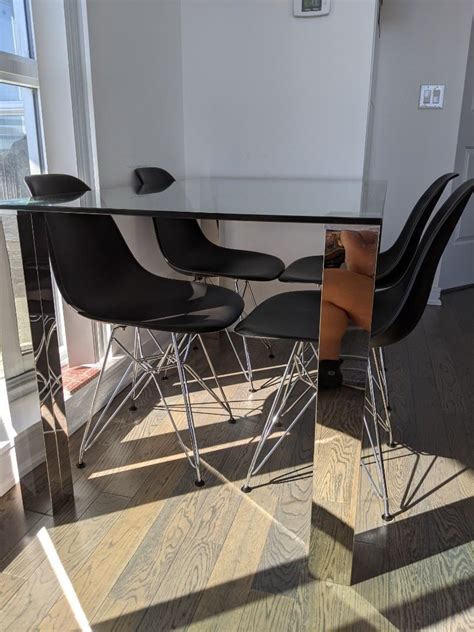 Structube Glass Dining Table And Set Of 4 Metal Eiffel Chairs Home