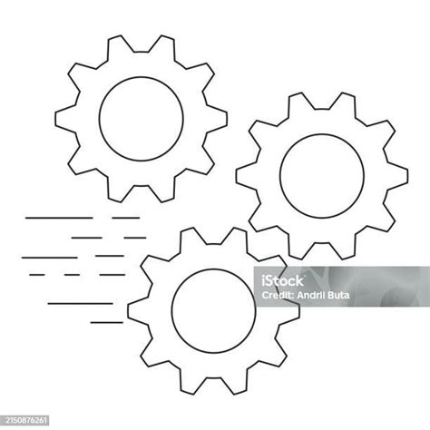 Three Interconnected Gears In Motion Line Art Stock Vector Stock Illustration Download Image