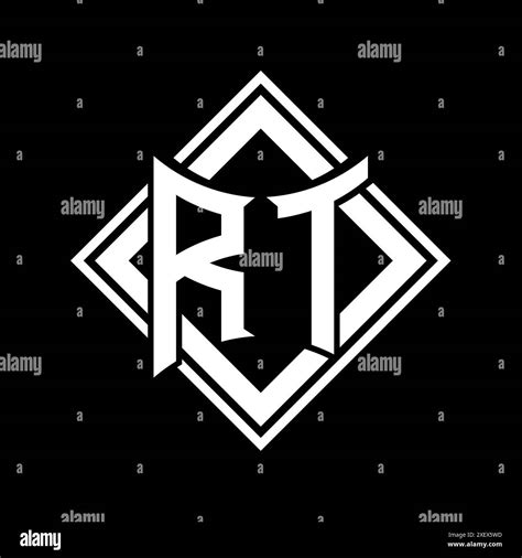 Rt Letter Logo With Abstract Shield Shape With Square White Outline On