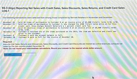 Solved E Algo Reporting Net Sales With Credit Sales Chegg