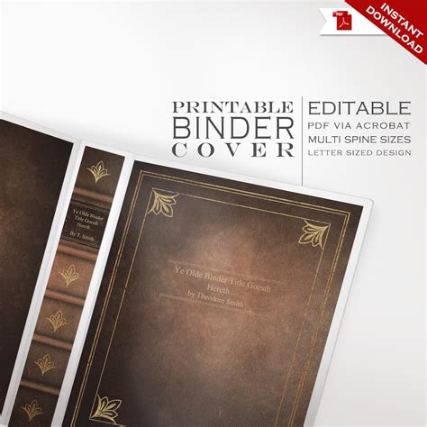 Leather Book Binder Cover Printable Editable Antique Book Instant