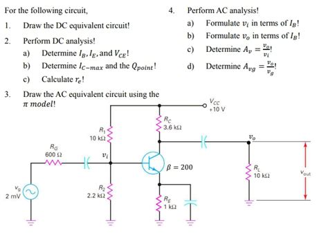 Solved 4 For The Following Circuit 1 Draw The Dc