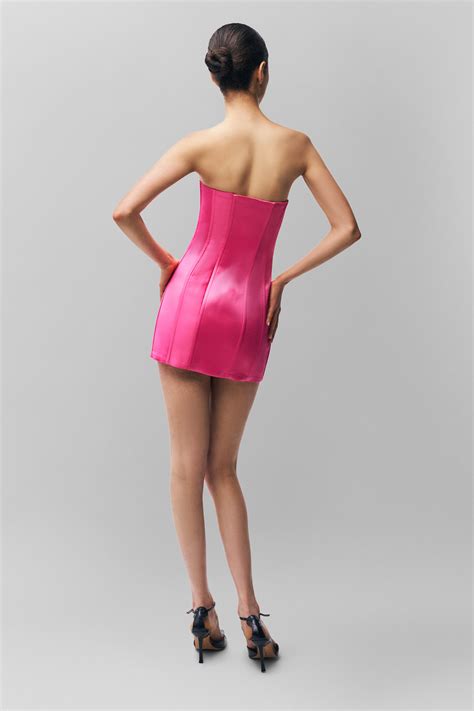 Satin Corset Dress In True Pink Pink Corset Mini Dress Guizio