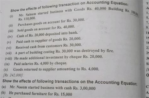 Show The Effects Of Following Transaction On Studyx