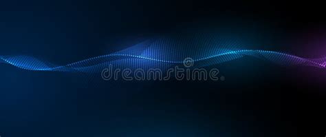 Vector Abstract Dynamic Wave Flow Mesh Particles Pattern And Dot On Dark Blue Background
