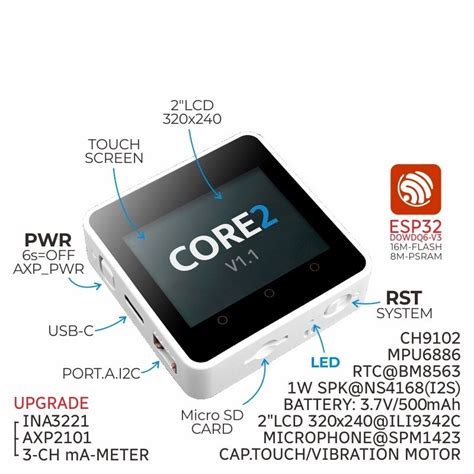 m5stack core2 v1 1 esp32 touch screen development board kit bluetooth