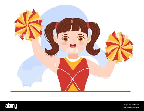 Cheerleader Girl With Pompoms Of Dancing And Jumping To Support Team