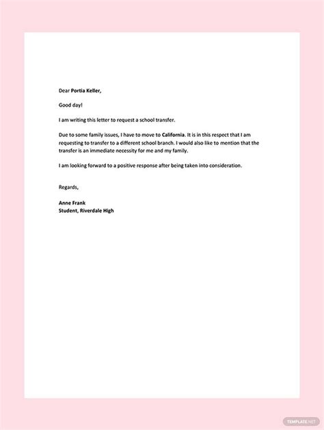 School Transfer Letter From One Branch To Another In Google Docs PDF