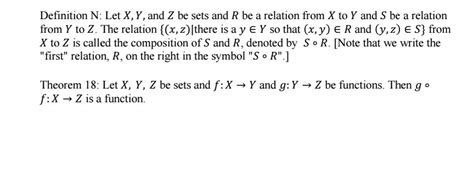 Solved Definition N Let X Y And Z Be Sets And R Be A Chegg Com
