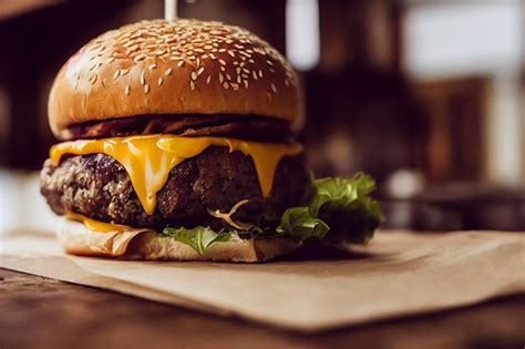 Hamburguesa De Primer Plano Con Espacio De Copia Pan Dorado Artesanal