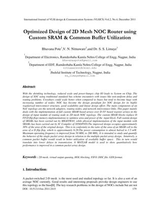 Optimized Design Of 2D Mesh NOC Router Using Custom SRAM Common