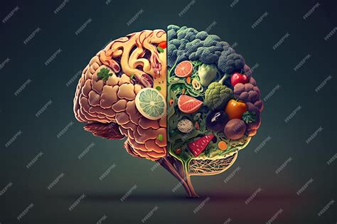Comida En Forma De Cerebro Sobre Un Fondo Oscuro Concepto De Nutrición