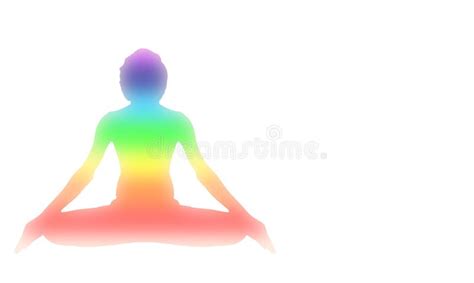 Yoga Meditation Pose With Seven Energy Aura Chakra Isolated On White Stock Illustration