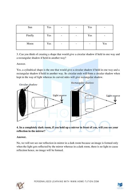 Ncert Solutions For Class 6 Science Chapter 11 Light Shadows And